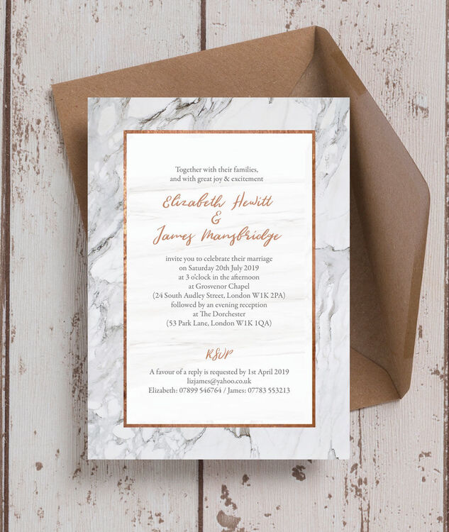 Marble And Copper Wedding Invitation From £100 Each