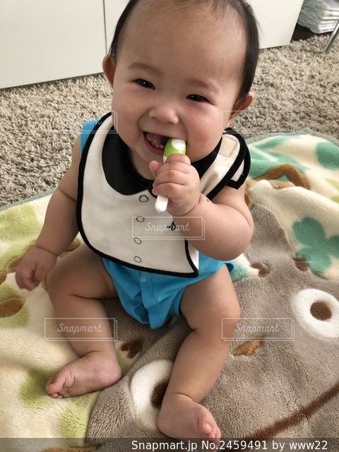 赤ん坊を抱いている小さな男の子の写真・画像素材 2459491 Snapmart（スナップマート）