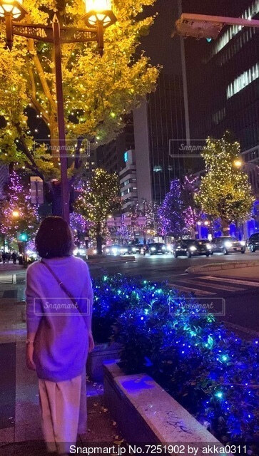 ライトアップされた夜の街を歩く女性の写真・画像素材 7251902 Snapmart（スナップマート）