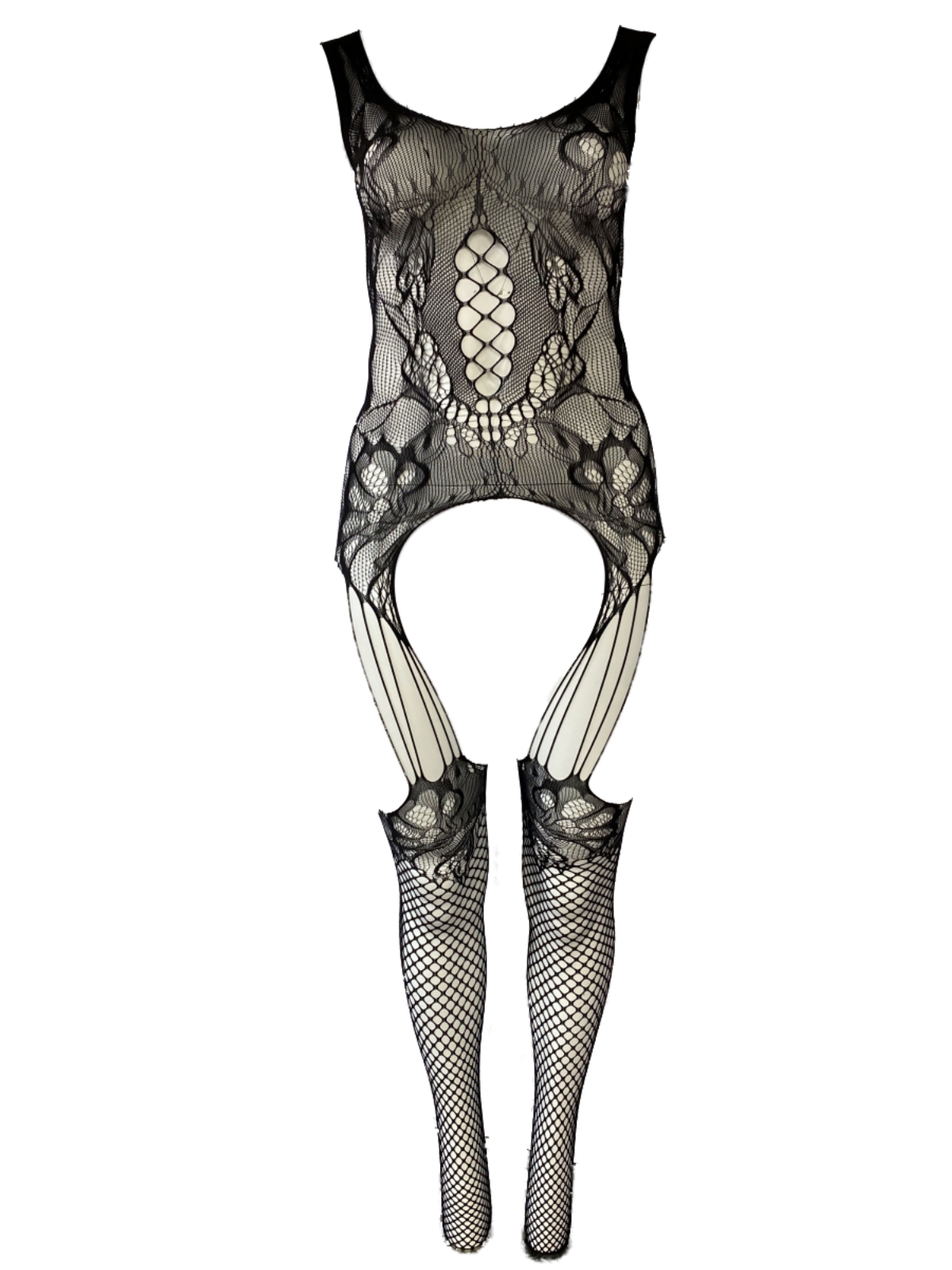 Killer Legs Sheer Jacquard Lace Scoop Neck Plus Size Fishnet Body