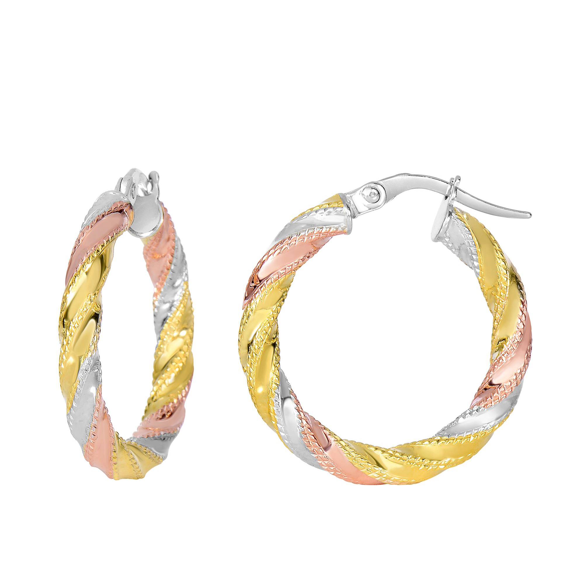 Jewelry Affairs 14k Yellow And White Rose Gold Twisted Round Hoop