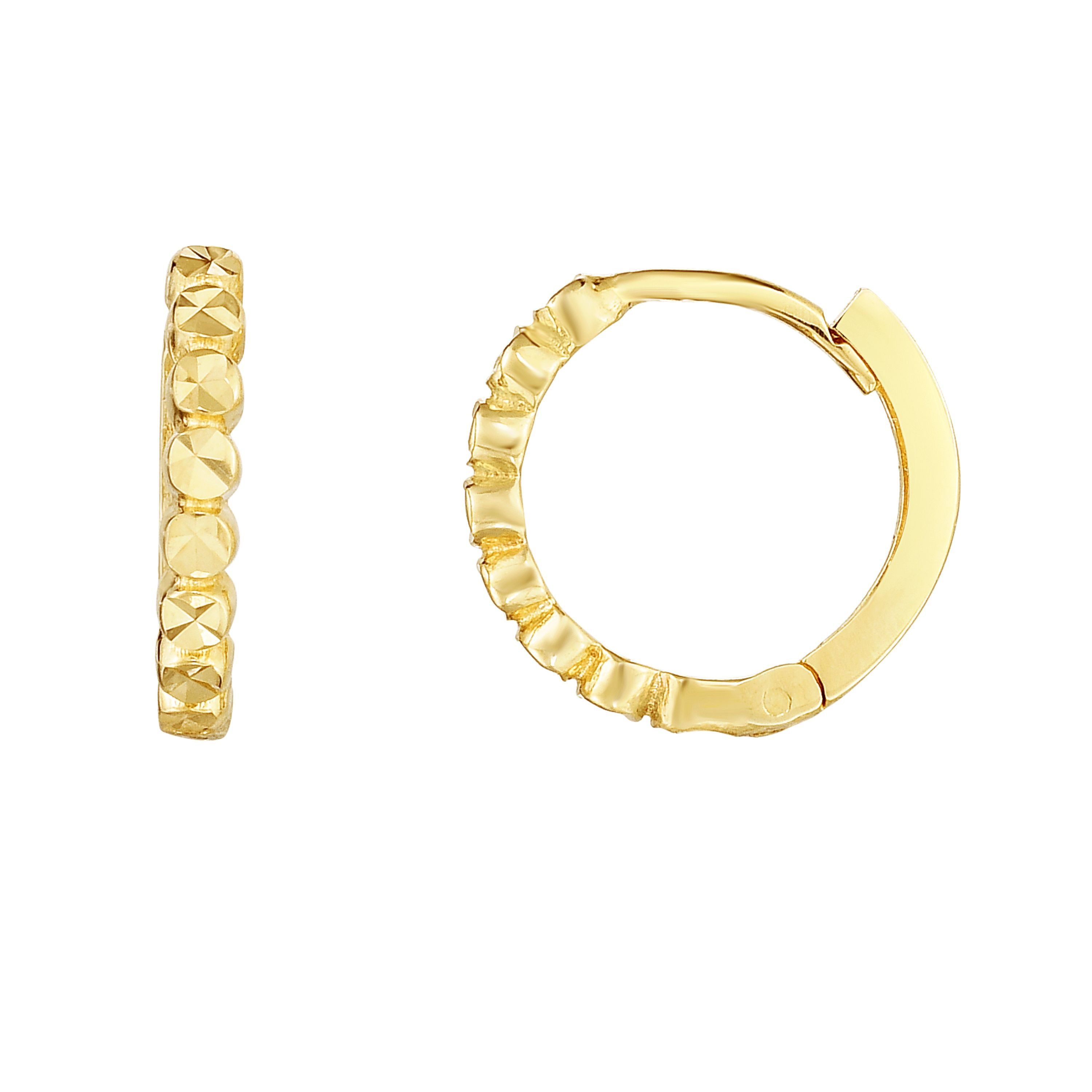 14k Gold Diamond Cut Round Huggie Hoop Earrings 12mm Ebay