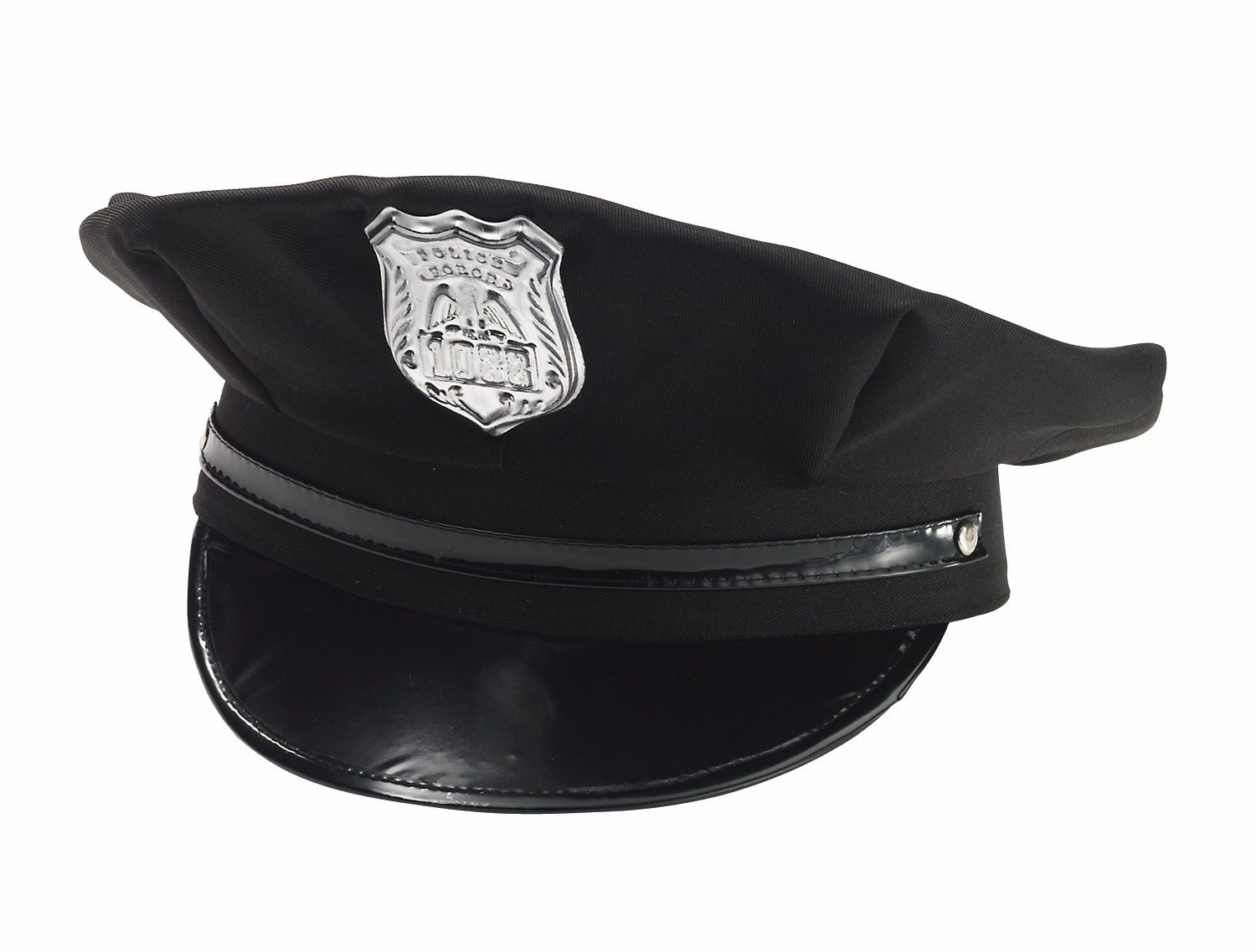 Black Police Hat Cap Man Policeman Cop Hat W Badge Adult Costume