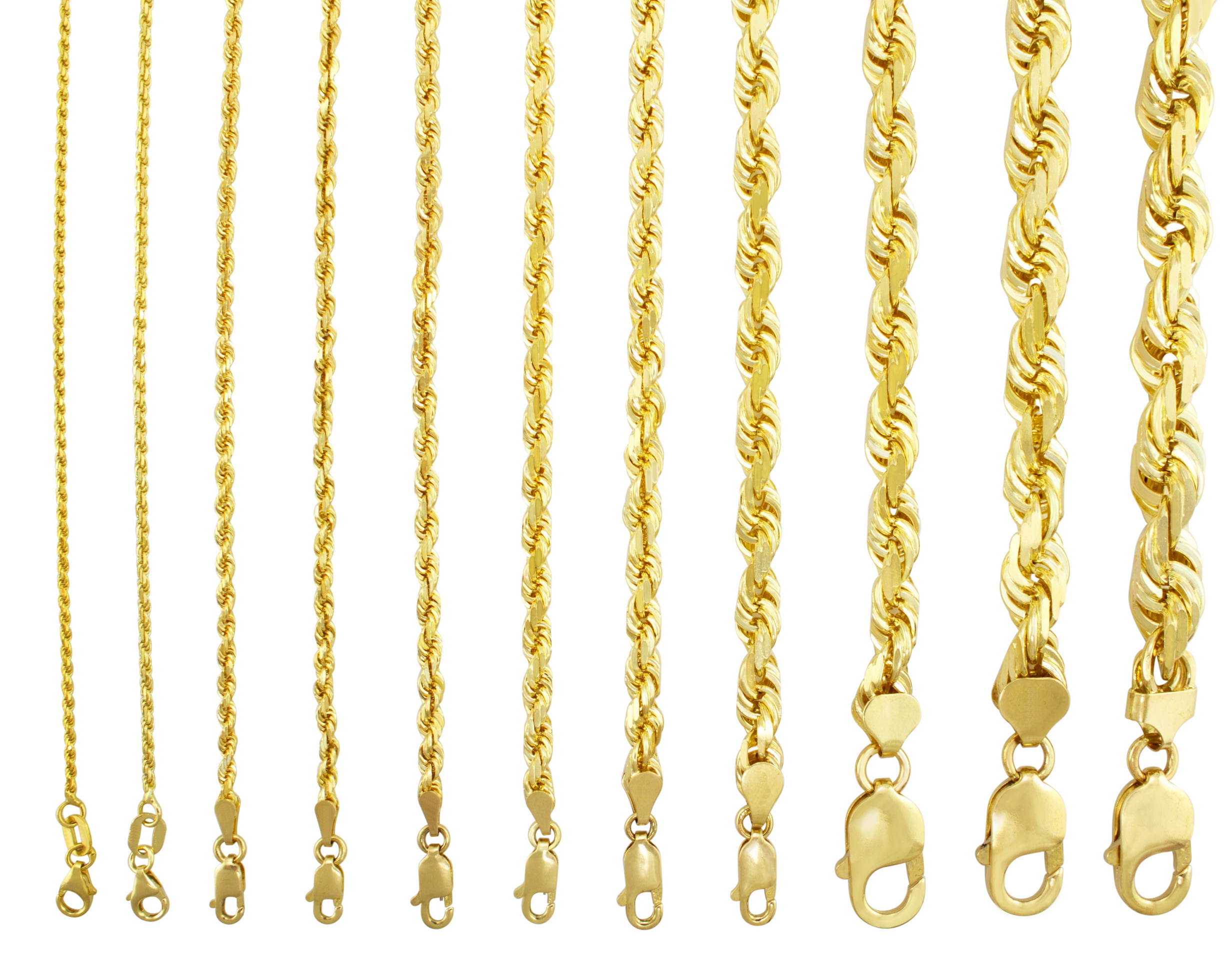 14k Yellow Gold Solid Rope Chain Necklace Bracelet 1mm 10mm Mens Women