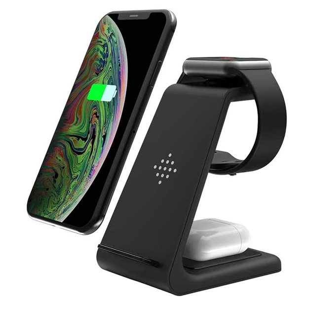 3 In 1 Qi Certified Fast Wireless Charging Station For Apple Black