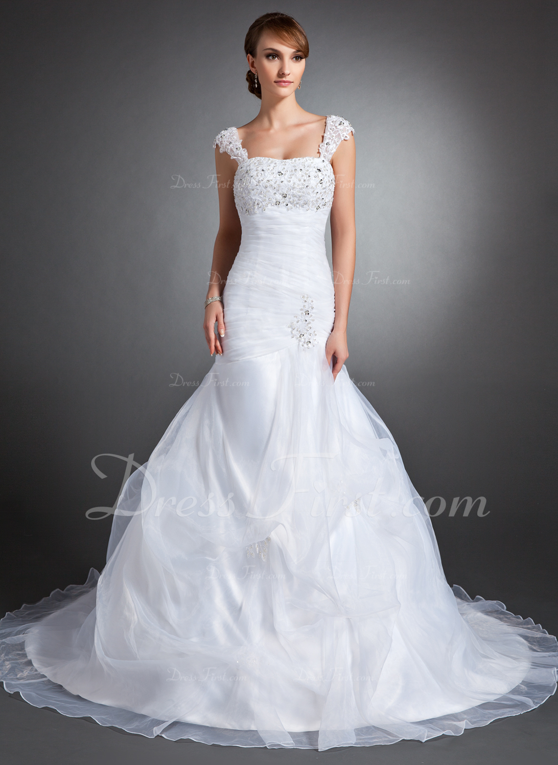 Trumpetmermaid Sweetheart Chapel Train Satin Organza Wedding Dress