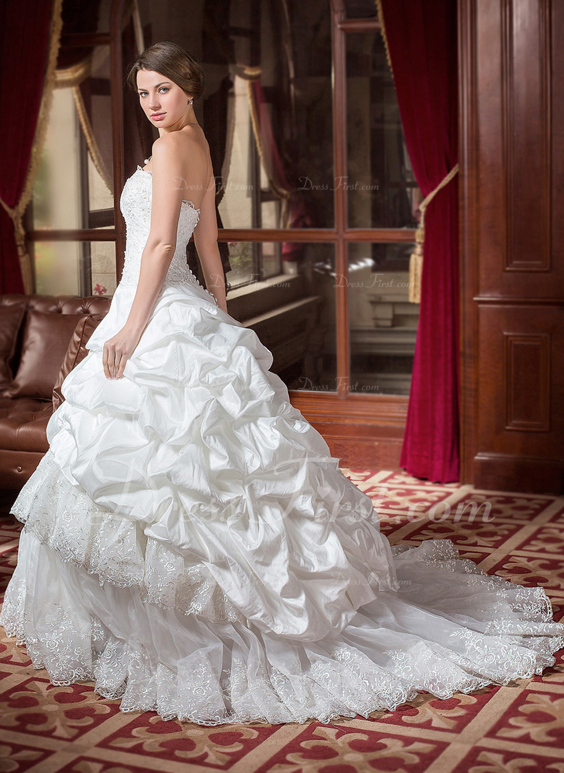 Ball Gown Sweetheart Chapel Train Taffeta Wedding Dress With Ruffle