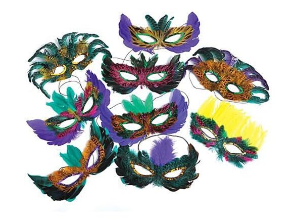 Mardi Gras Feather Masks ~ 10 Pack