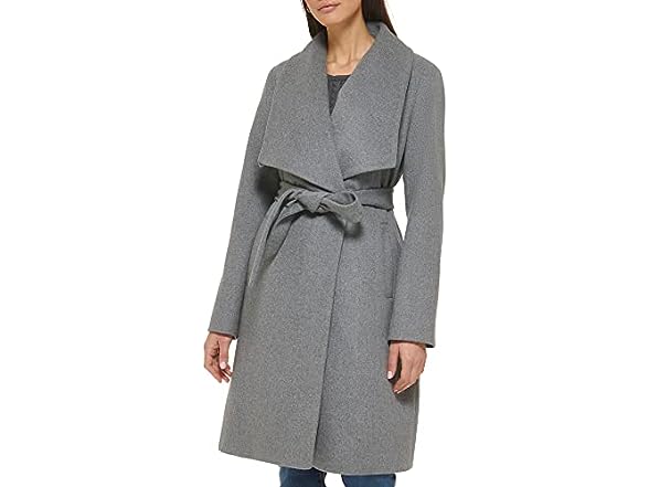 Cole Haan Womens Belted Wool Coat Charcoal