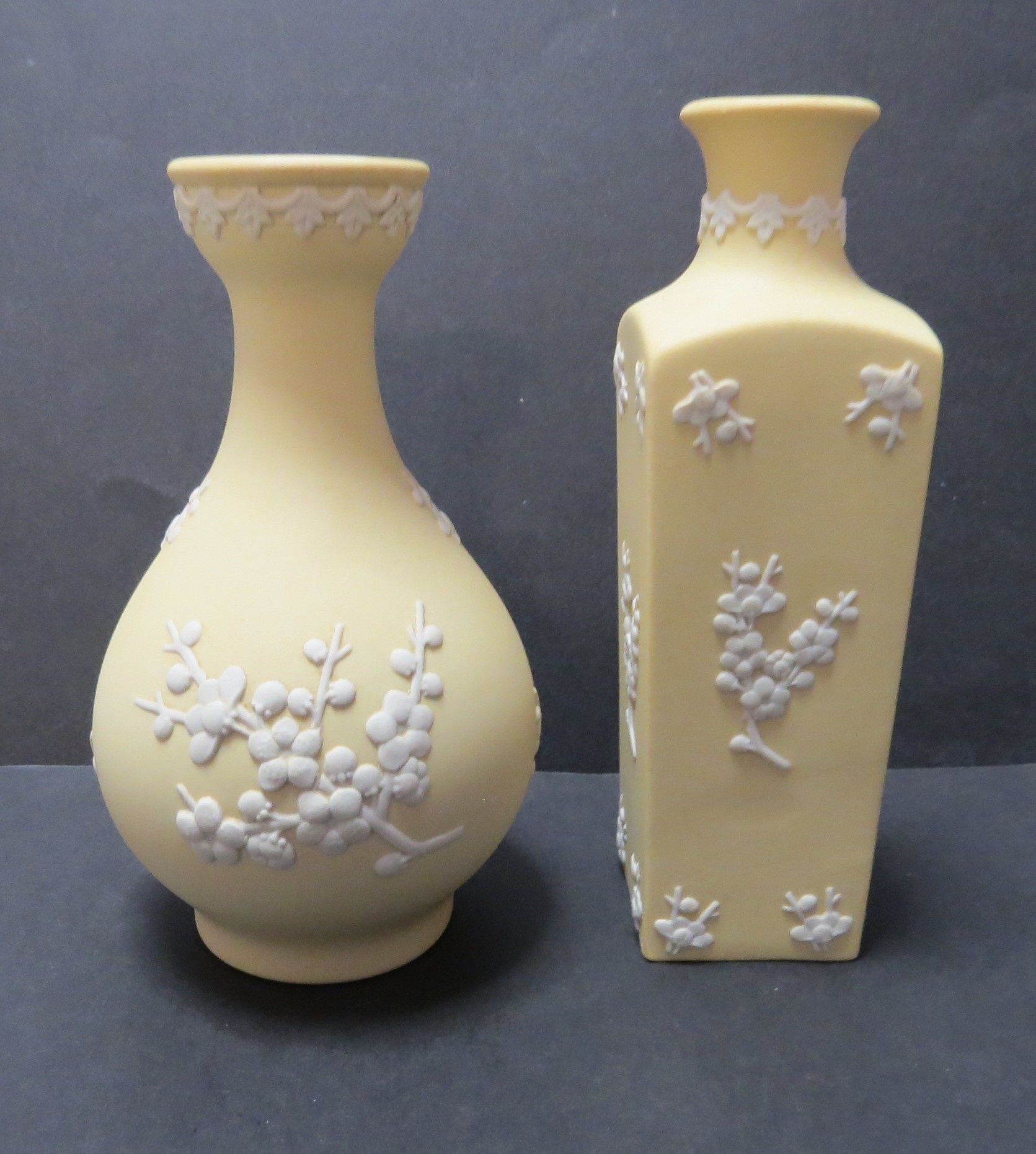 Wedgwood Jasperware Yellow Bud Vase And Davidson Pearline Glass Sugar