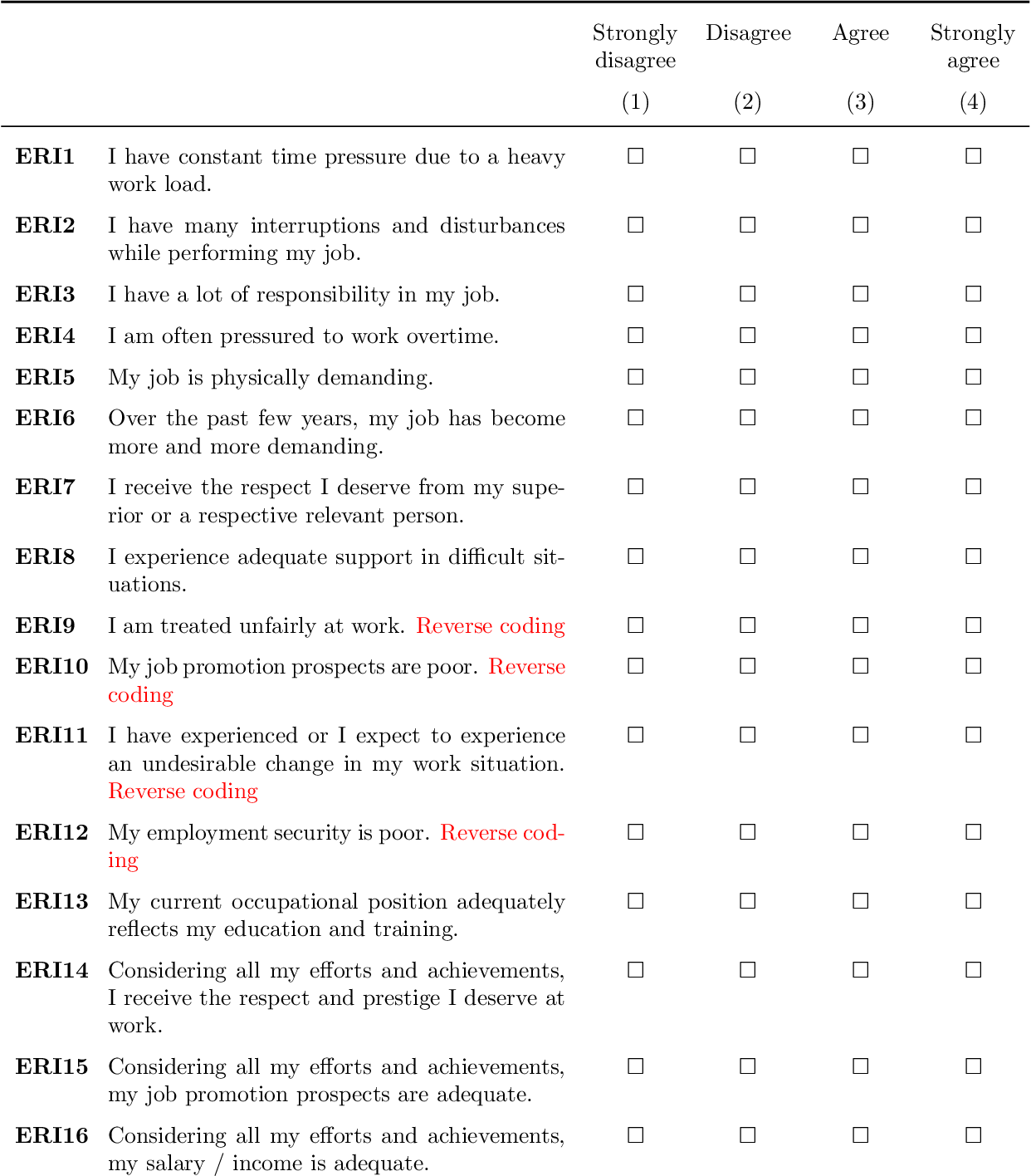 Table 7 From Psychometric Properties Of The Eﬀort Reward Imbalance