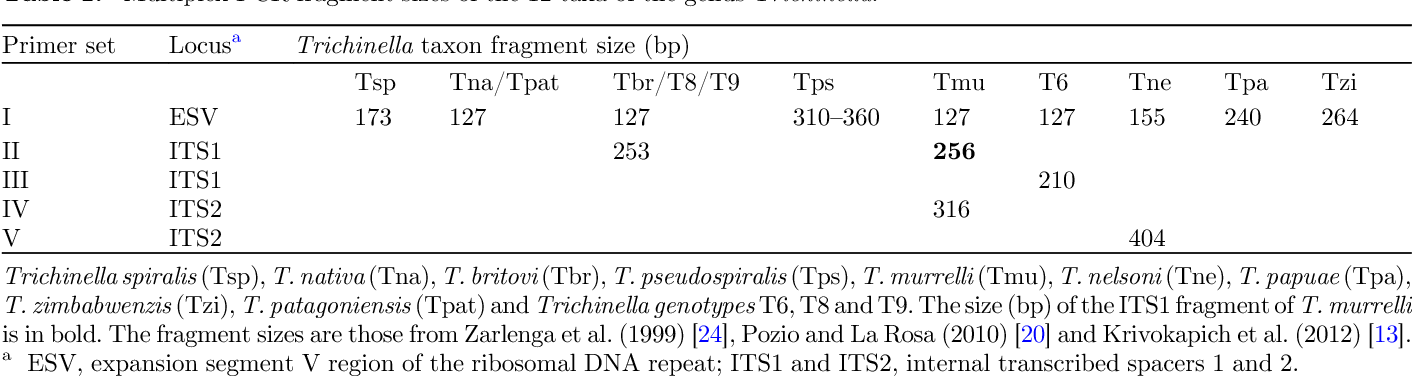 Table 1 From Molecular Identification Of Trichinella Species By