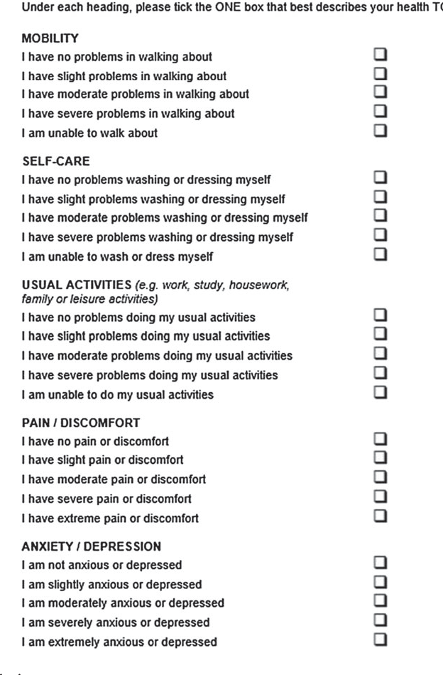 European Quality Of Life Five Dimension Five Level Scale Questionnaire