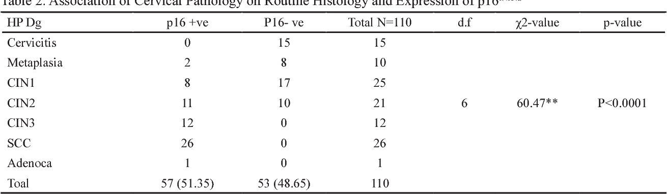 Table 1 From P16ink4a Expression In Cervical Lesions Correlates With