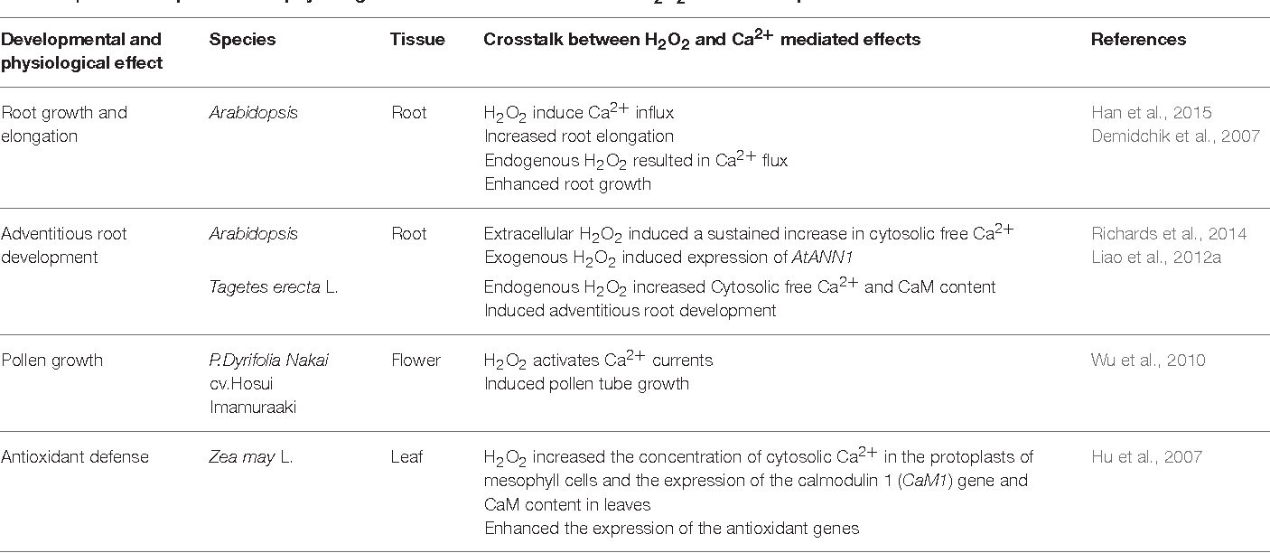 Table 1 From Hydrogen Peroxide Signaling In Plant Development And