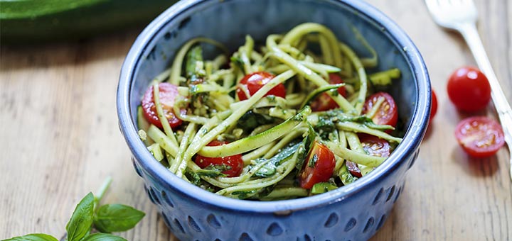 Zucchini Noodles With Basil Almond Pesto Raw Vegan And Gluten Free