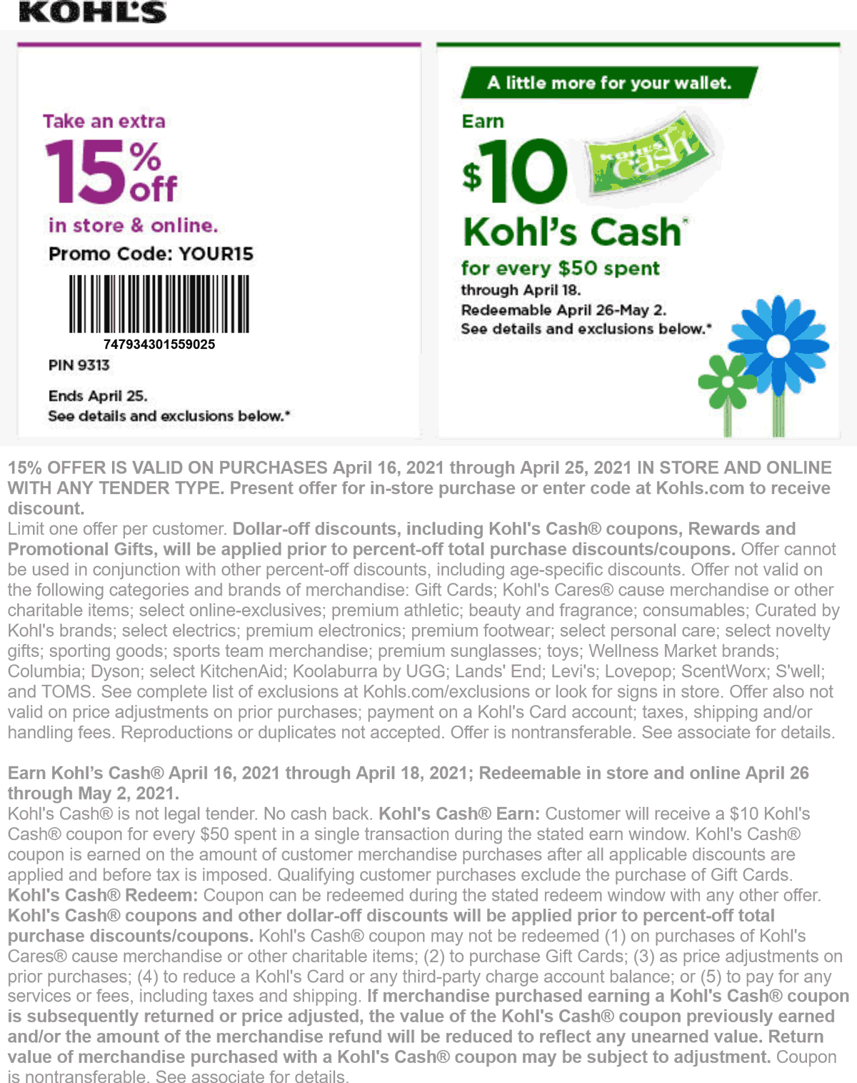 15 Off At Kohls Or Online Via Promo Code Your15 Kohls The Coupons App®