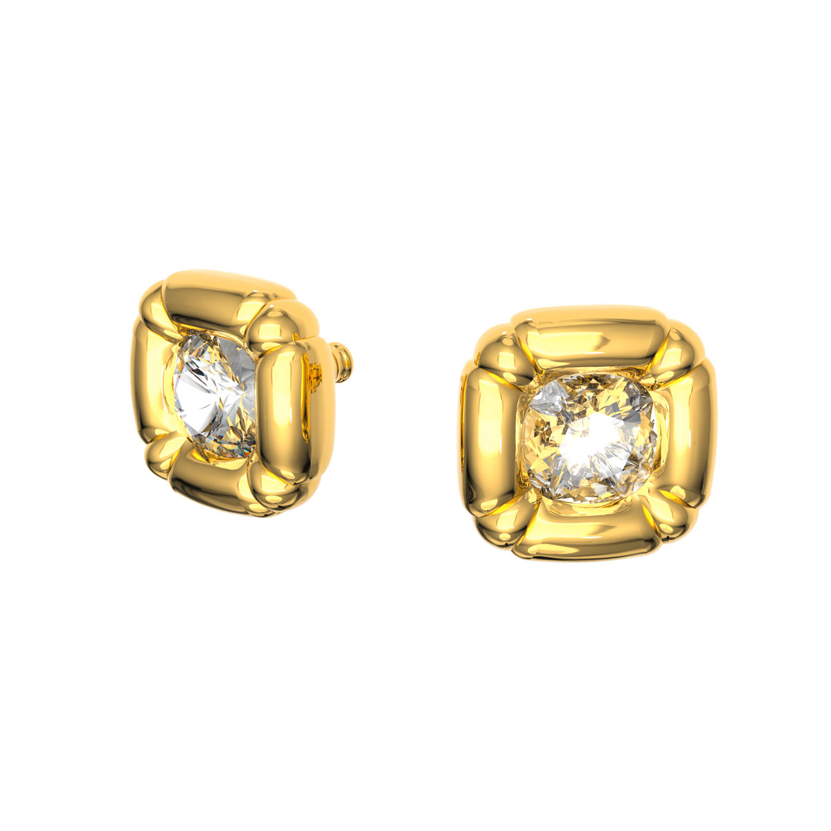 Swarovski Dulcis Stud Earrings Cushion Cut Crystals Yellow Gold Tone