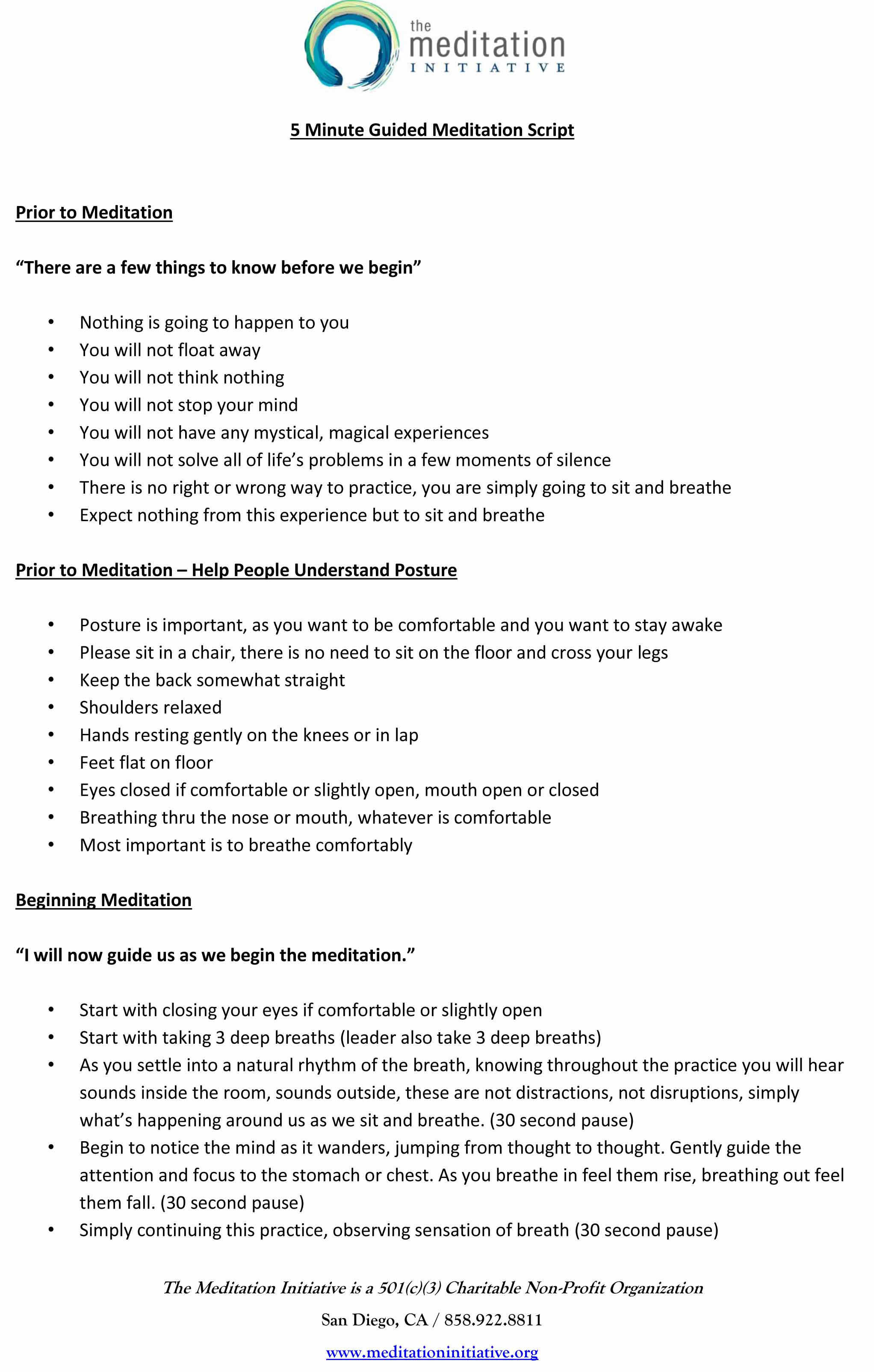 The Meditation Initiative 5 Minute Meditation Script