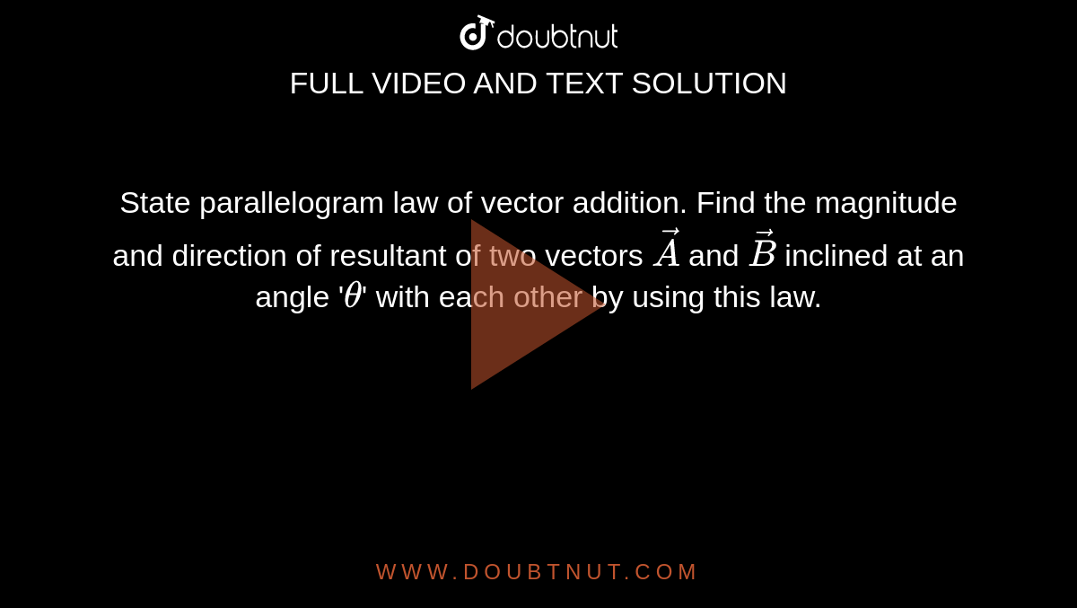 State Parallelogram Law Of Vector Addition Find The Magnitude And