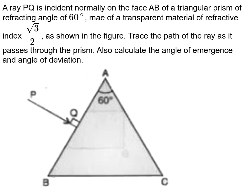 A Ray Pq Is Incident Normally On The Face Ab Of A Triangular Prism