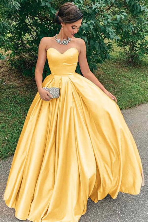 Yellow Sweetheart Satin Long Prom Dress Yellow Formal Dress On Storenvy