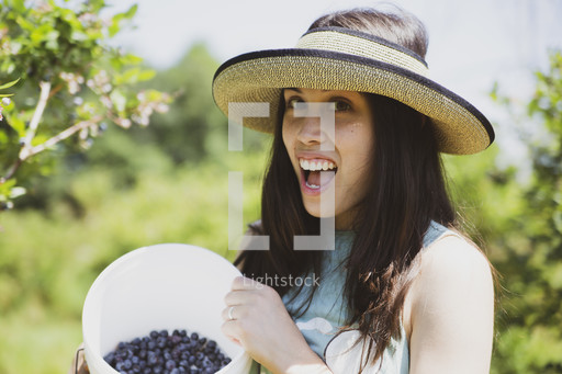 Woman Picking Blueberries — Photo — Lightstock