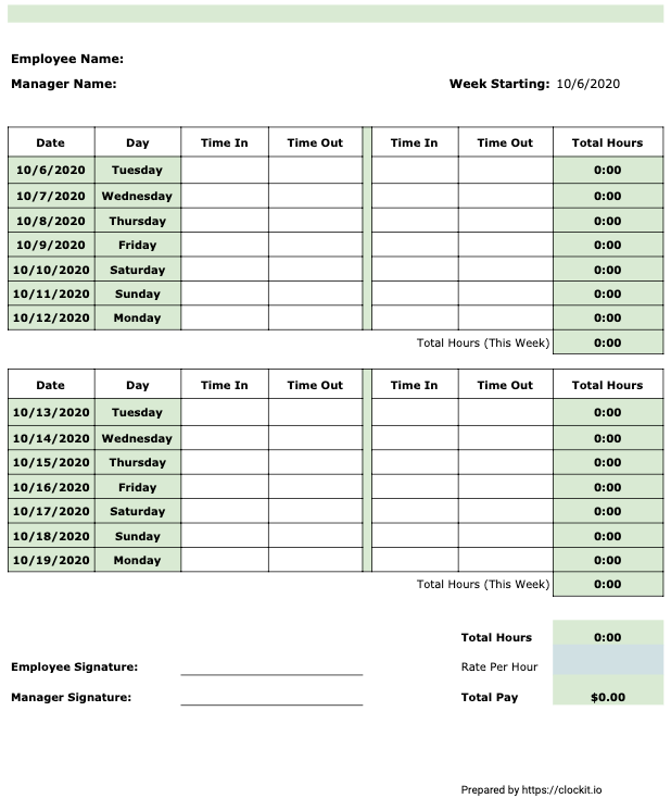 2023 Biweekly Timesheet Template Fillable Printable P