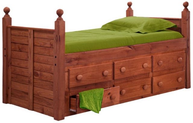 Pine Crafter Furniture® Mahogany Twin Panel Post Captain Bed