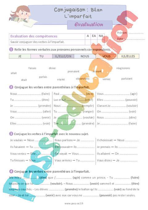 Limparfait Bilan Évaluation De Conjugaison Pour Le Ce2 Pdf à