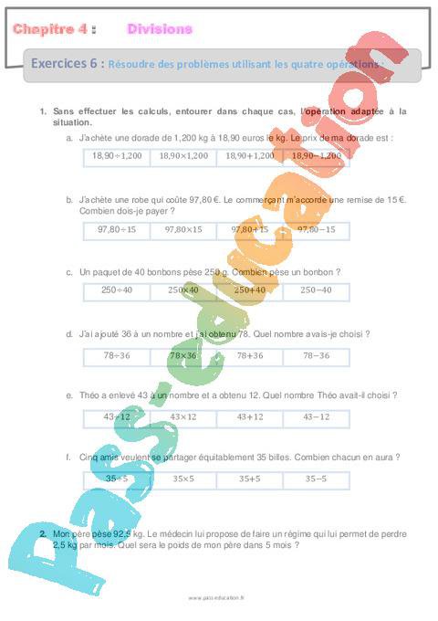 Résoudre Des Problèmes Utilisant Les Quatre Opérations 6ème