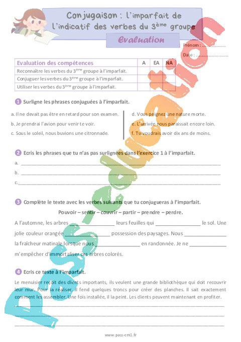 Limparfait Des Verbes Du 3ème Groupe Évaluation De Conjugaison Pour