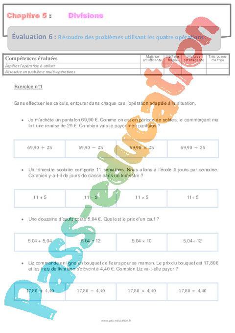 Résoudre Des Problèmes Utilisant Les Quatre Opérations 6ème