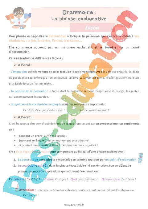 La Phrase Exclamative Leçon De Grammaire Pour Le Cm1 Pdf Gratuit à