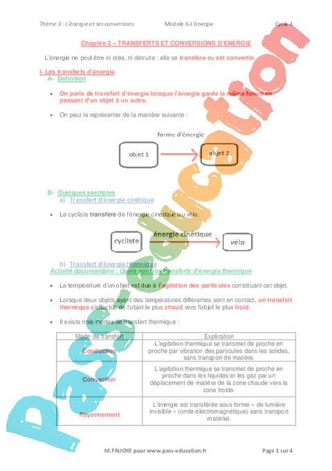 Transferts Et Conversions Dénergie 5ème Cours Pdf à Imprimer Par