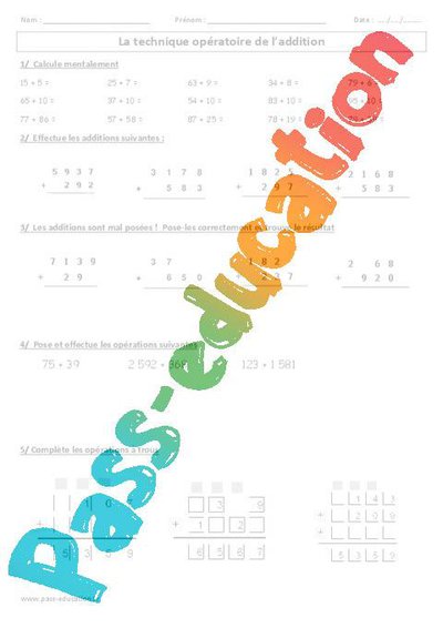 Technique Opératoire De Laddition Ce2 Cm1 Exercices Corrigés