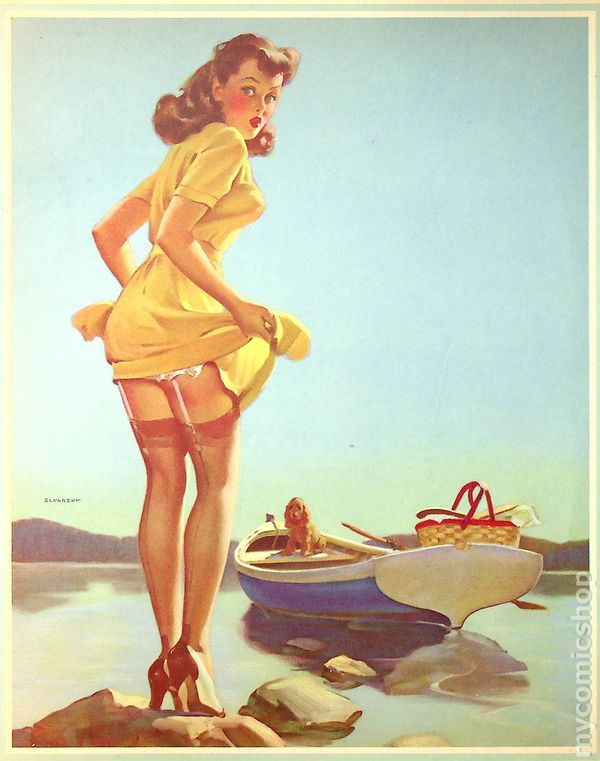 Elvgren Pin Up Slip Off Shore 1944 Print Comic Books