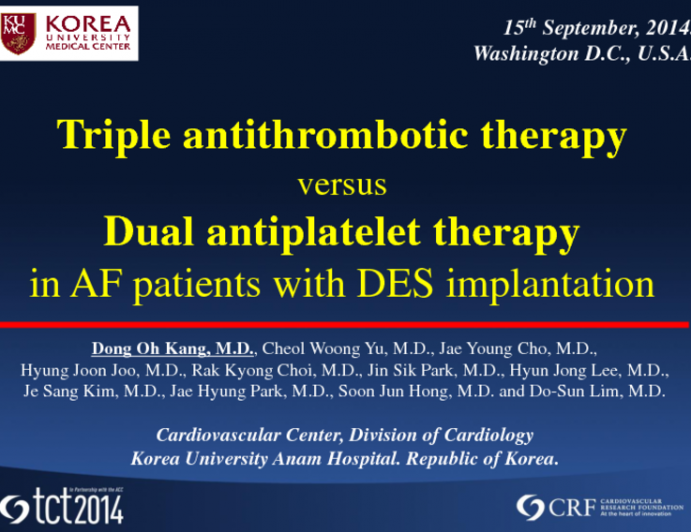 Tct 475 Triple Antithrombotic Therapy Versus Dual Antiplatelet Therapy