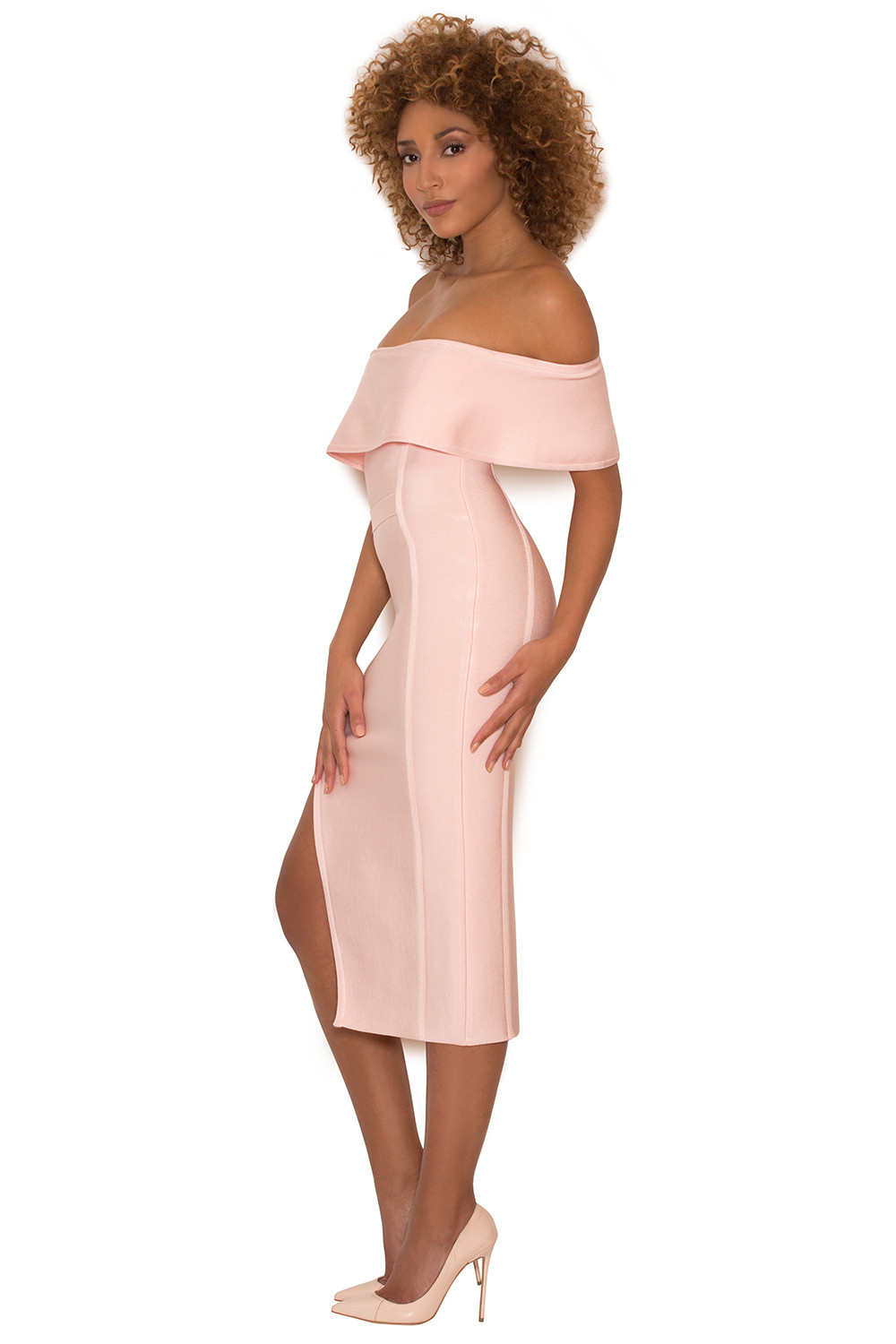 Clothing Bandage Dresses Danae Light Pink Off The Shoulder