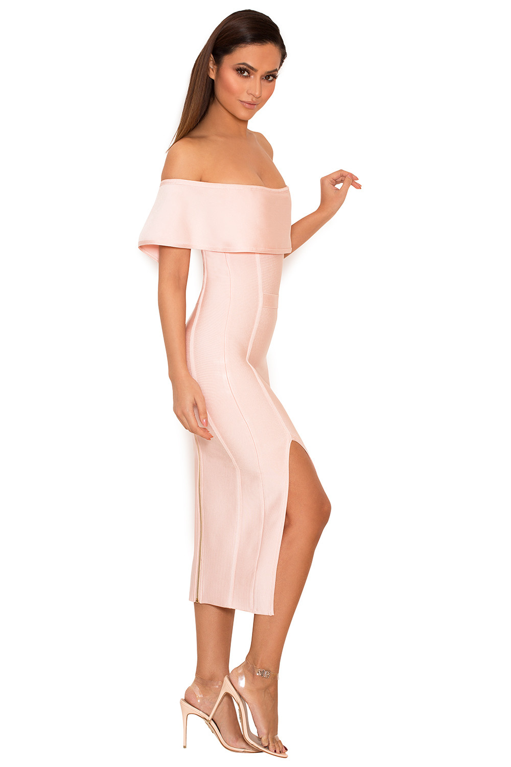 Clothing Bandage Dresses Danae Light Pink Off The Shoulder