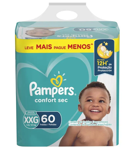 Fralda Pampers Confort Sec Giga Tamanho Xxg 60 Unidades Fralda