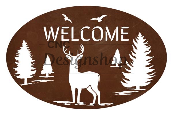 Deer Welcome Sign Dxf File For Cnc