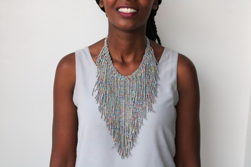 African Beaded Necklace Choker Necklace Beaded Fringe Necklace Orang