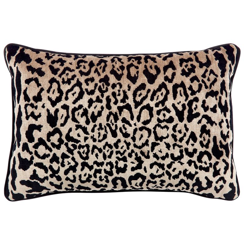 Serene Rectangle Feather Cushion Leopard Chenille W Black Velvet