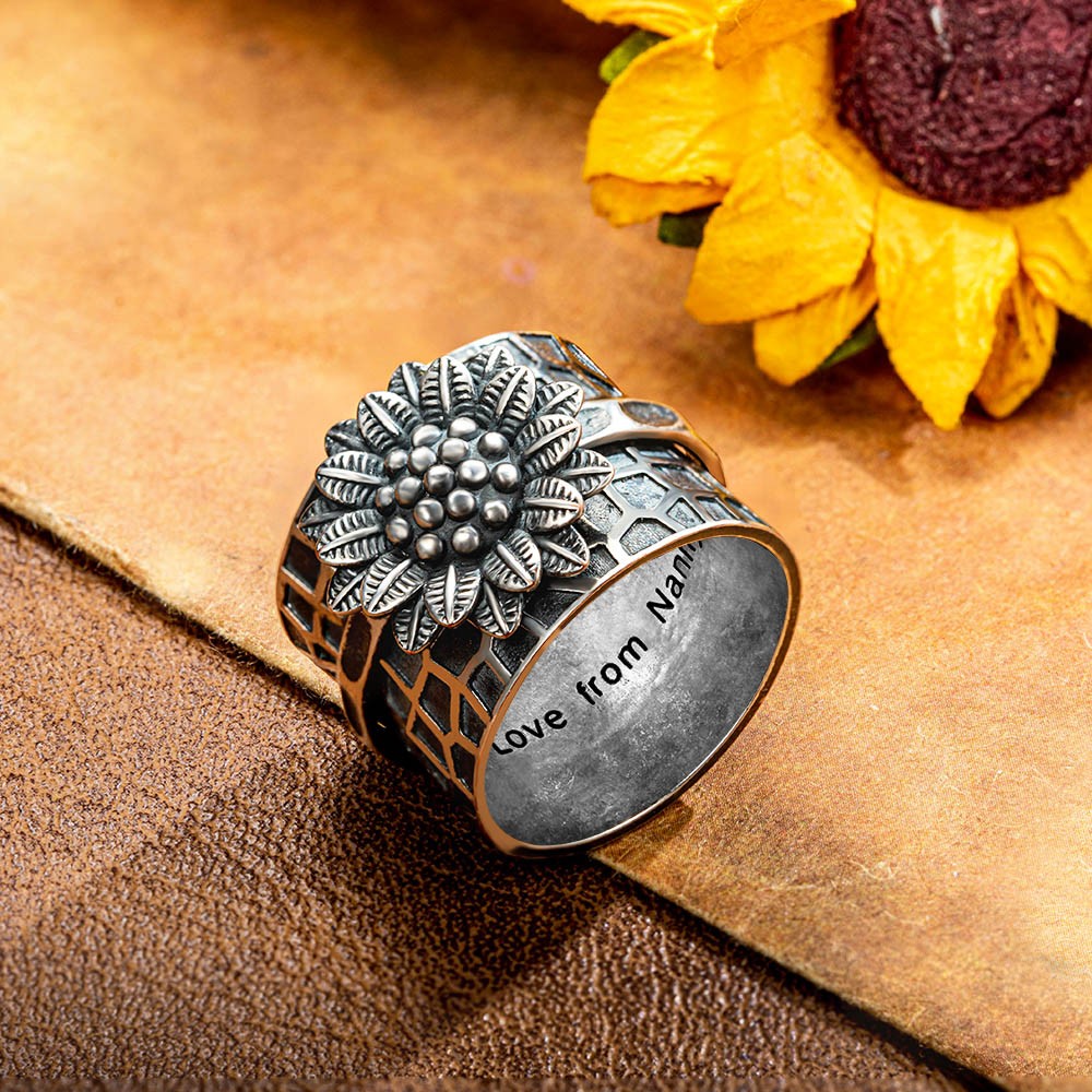 Custom Sunflower Fidget Ring Anti Anxiety Flower Spinner Ring Worry