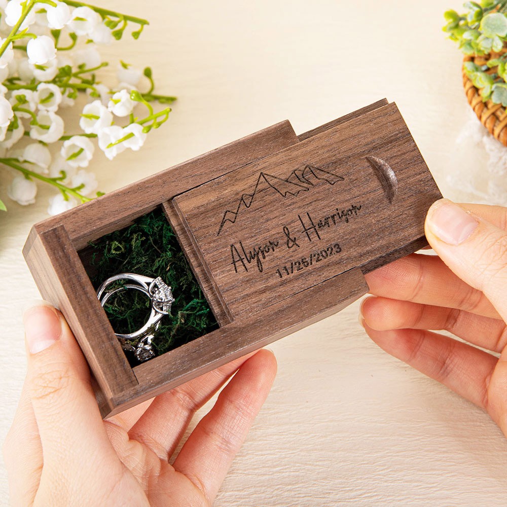 Custom Wooden Ring Box Rustic Wedding Ring Box Proposalengagement