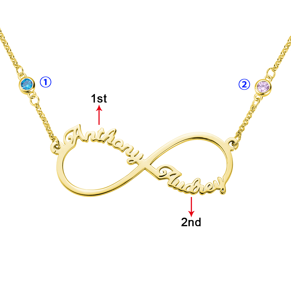 Personalized Infinity Name Necklace With Birthstone In Gold