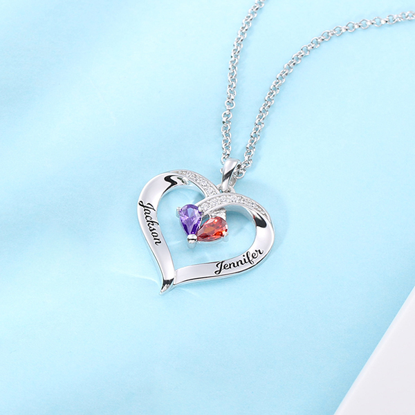 Forever Together Engraved Intertwined Heart Birthstone Necklace In