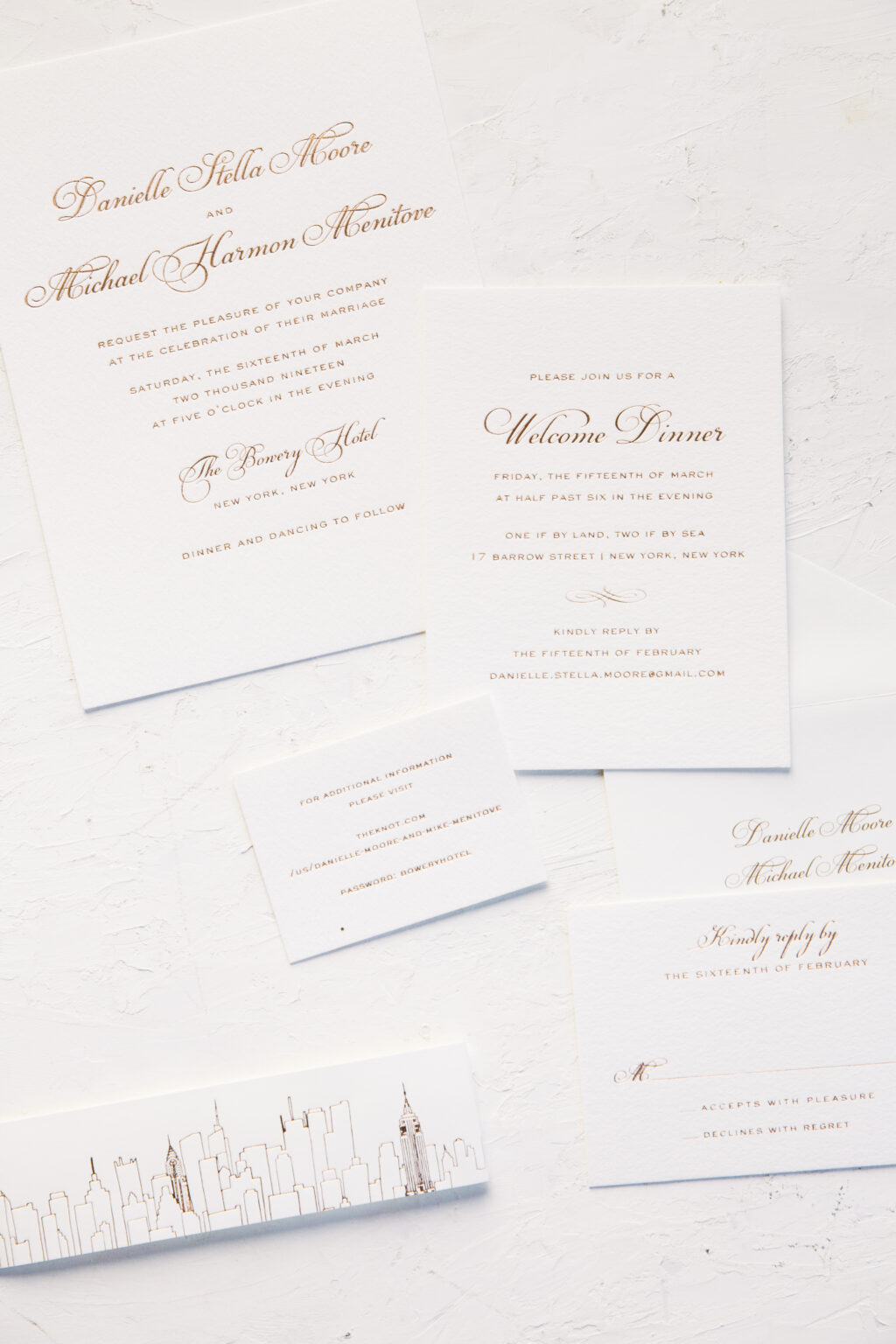 New York Inspired Rose Gold Wedding Invitations For Danielle And Michael