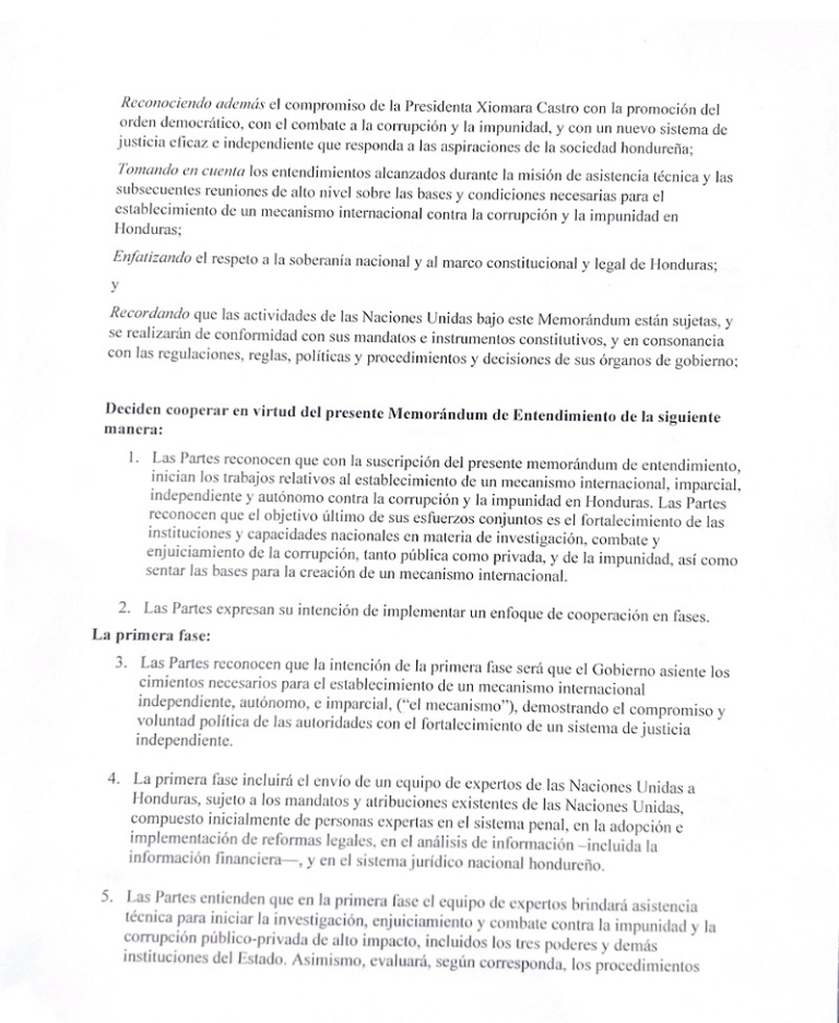 Este Es El Memorándum De Entendimiento Firmado Por El Gobierno Y La Onu